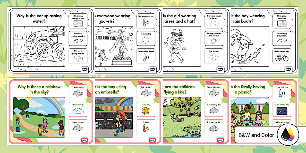 Early Childhood Spring Weather Cause and Effect Scene and Question Cards