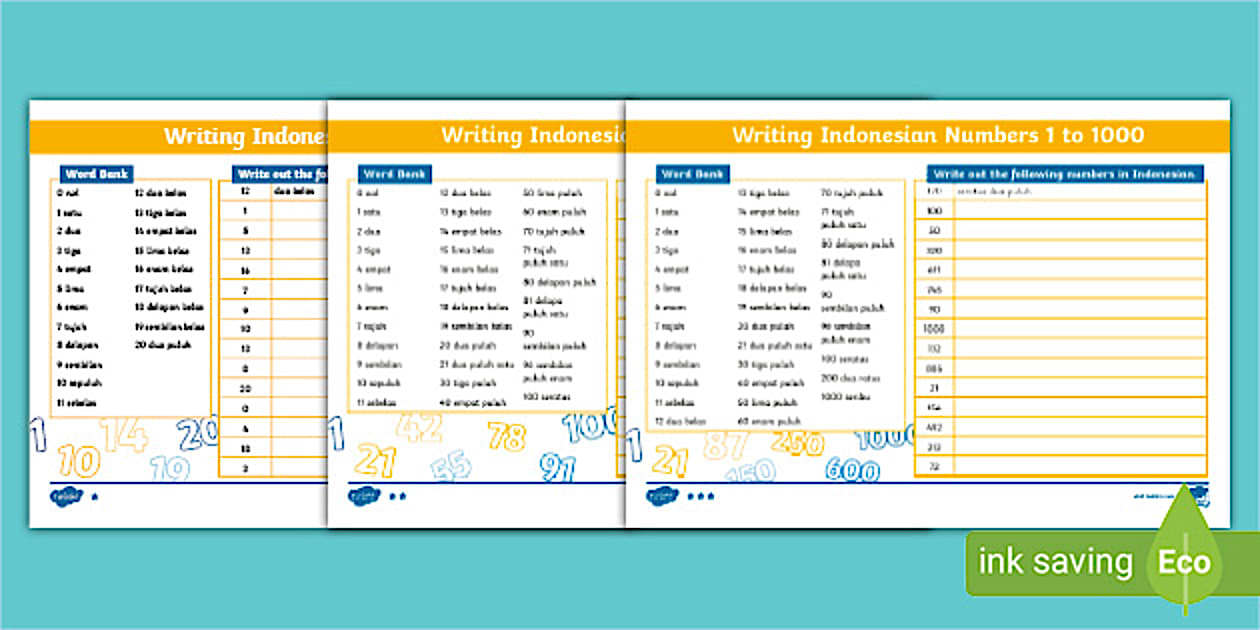 Differentiated Numbers Worksheet Indonesian