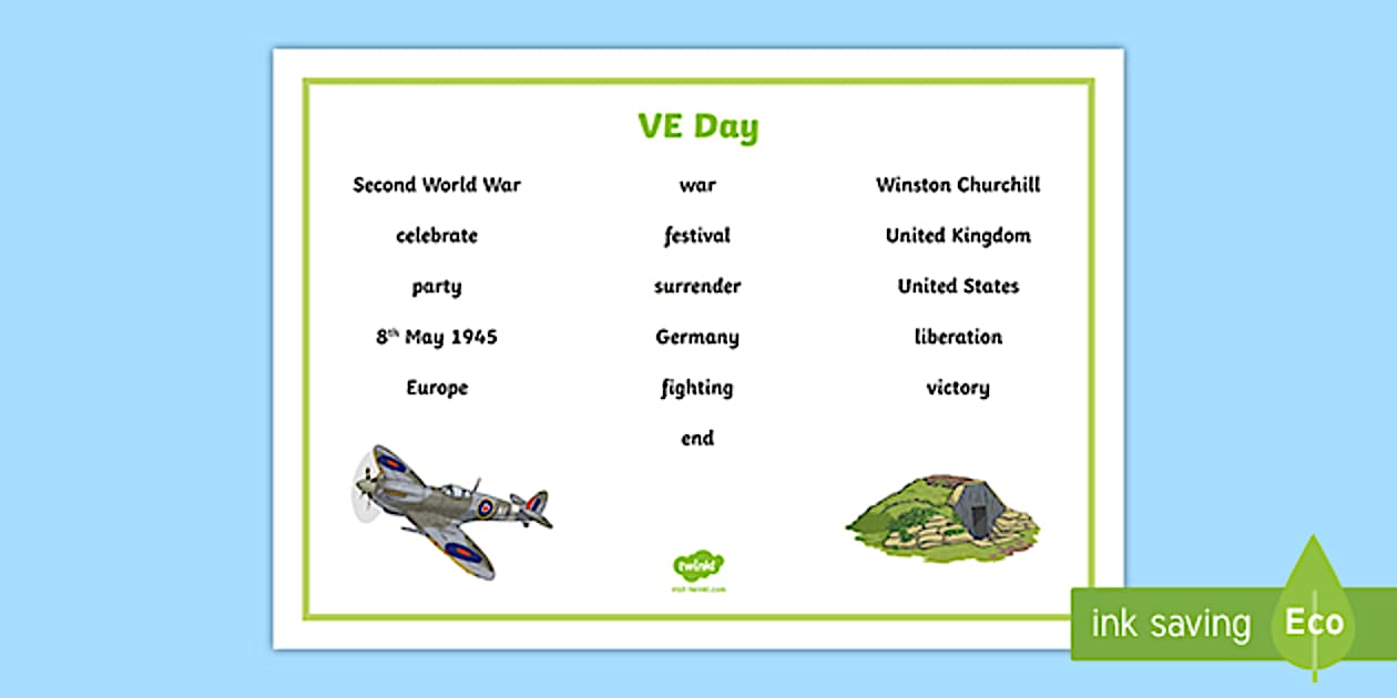 Cursive VE Day Word Mat - Twinkl
