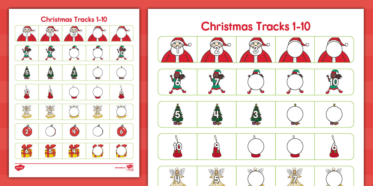 Christmas-Themed Missing Numbers 1-10 Worksheet - Twinkl