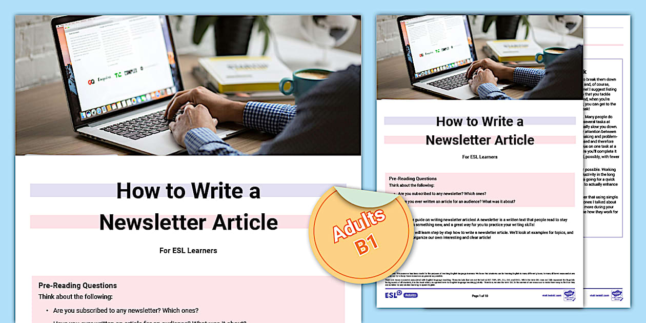 ESL How to Write a Newsletter Article [Adults, B1] - Twinkl