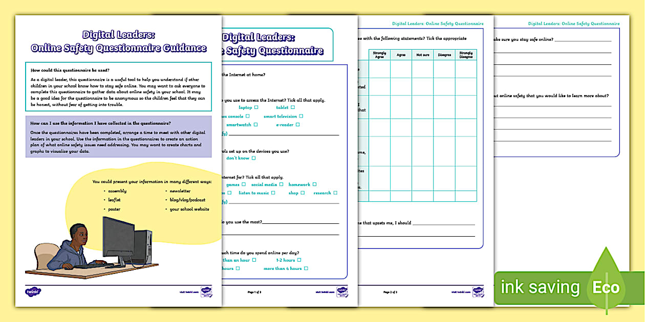 Digital Leaders Online Safety Questionnaire KS2 - Twinkl