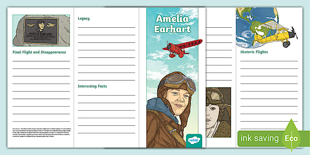Amelia Earhart Leaflet Template (teacher made) - Twinkl