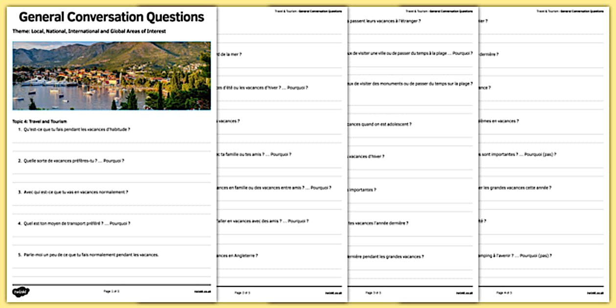 Travel and Tourism Themed General Conversation Questions Worksheet ...
