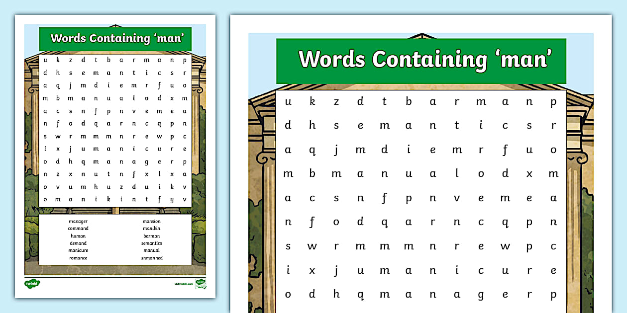 Words with 'Man' Word Search (Teacher-Made) - Twinkl