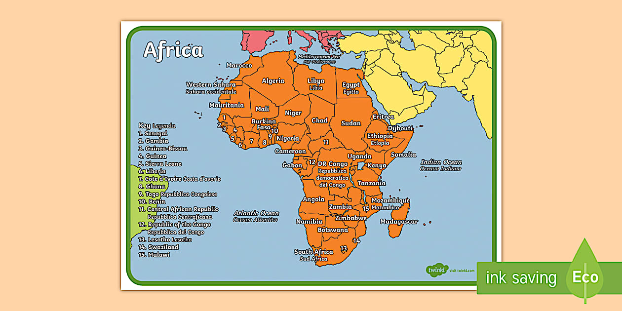 Geography Continents of the World Africa Display Poster English/Italian