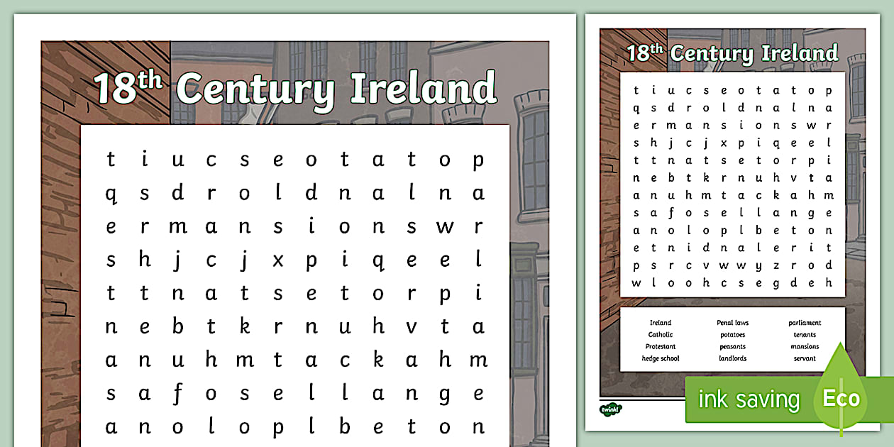 Eighteenth-Century Ireland Word Search - Twinkl