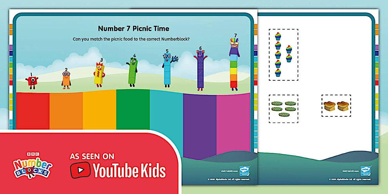 Numberblocks: Number Seven Picnic Time Worksheet - Twinkl