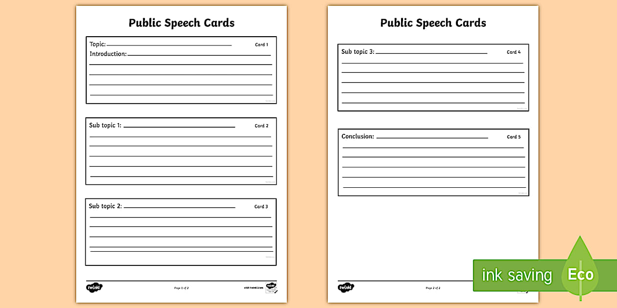 Editable Public Speaking Notes Planning Template - Twinkl
