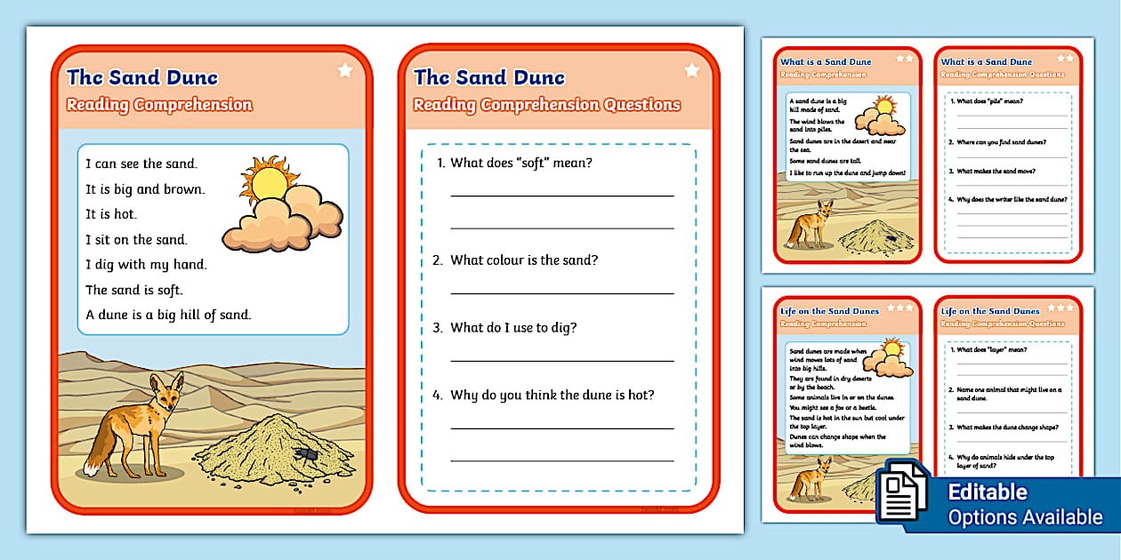 Sand Dunes KS1 Reading Comprehension Cards (teacher made)