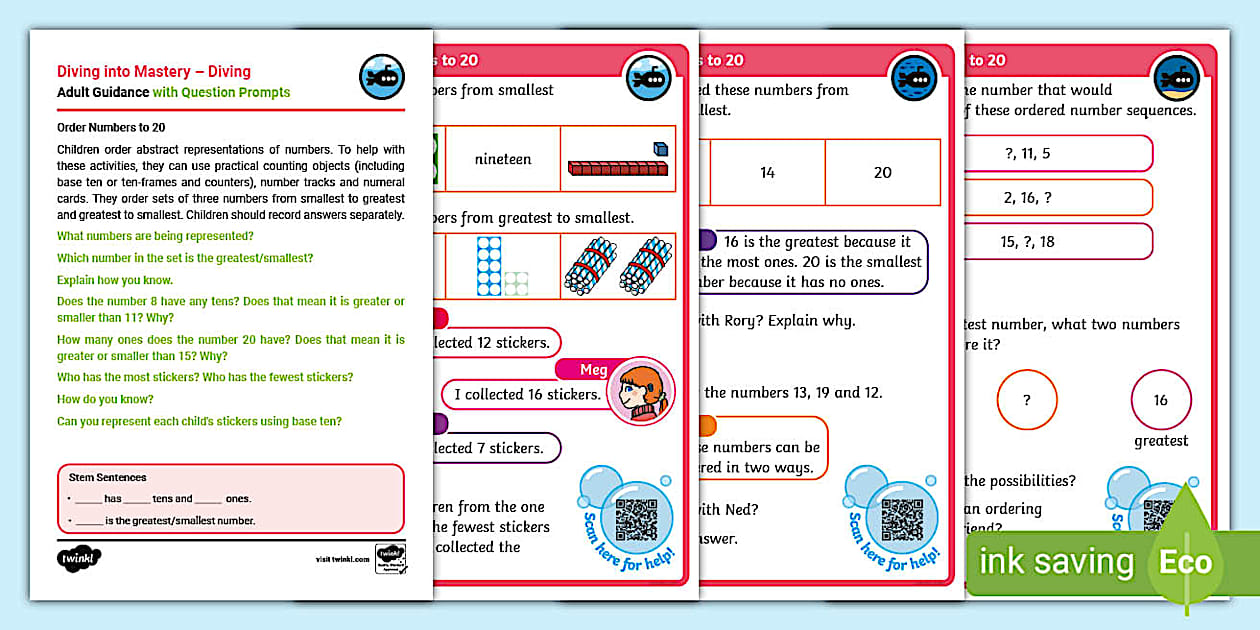 👉 Year 1 DiM: Step 12 Order Numbers to 20 Activity Cards