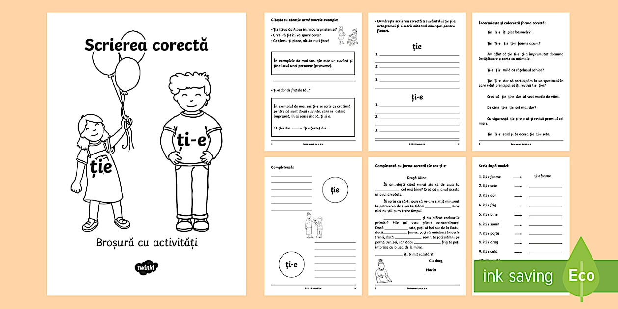 Cum se scrie corect: ție sau ți-e | Broșură Twinkl România