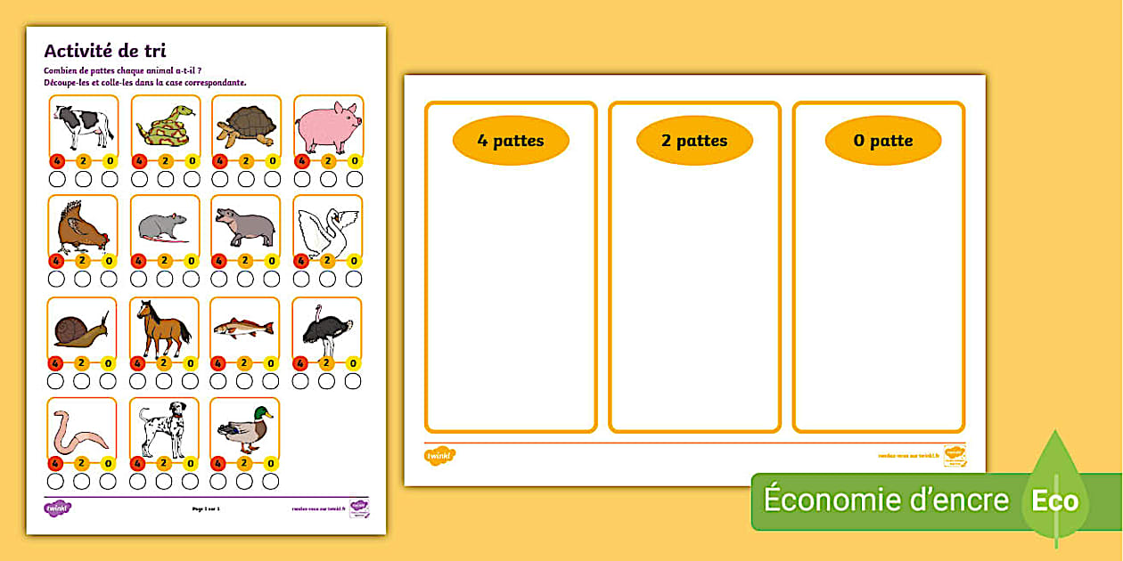 Activité de tri - Pattes d'animaux (teacher made) - Twinkl