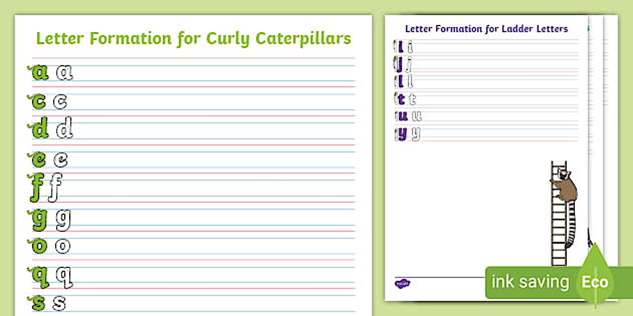 Cursive Letter Formation for Caterpillars, Ladders, Robots and Monsters