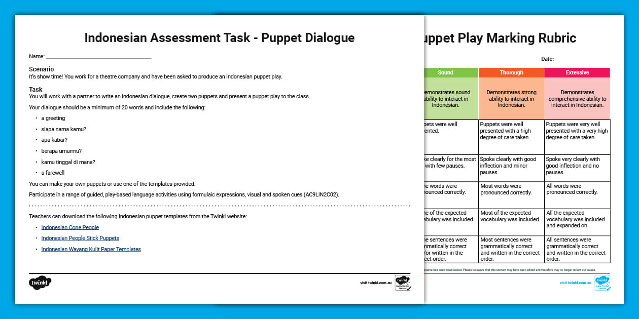 Indonesian Assessment Task Marking Rubric Puppet Dialogue