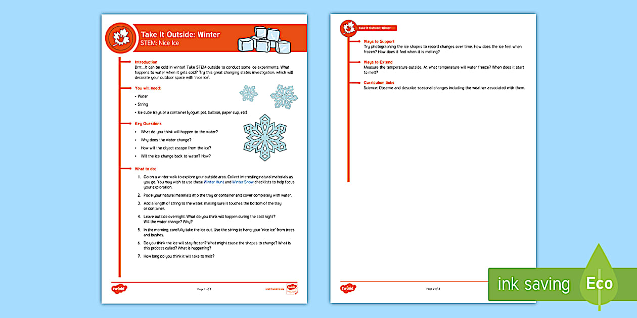 KS1 Take It Outside: Winter- STEM Nice Ice! Activity