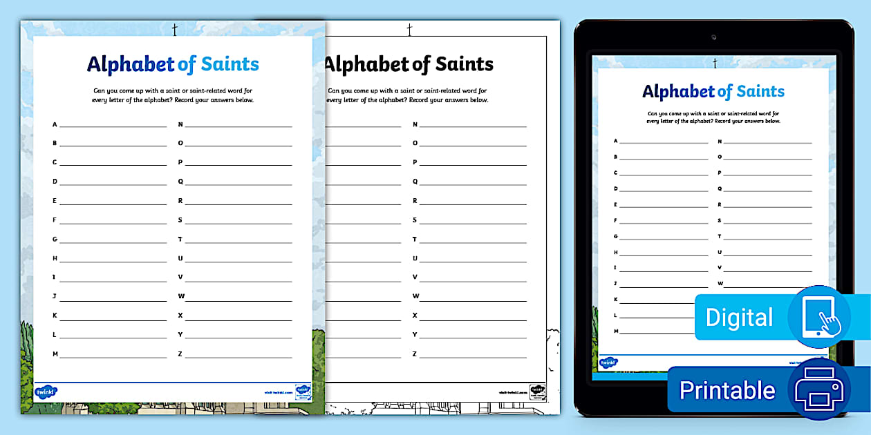Alphabet of Saints Worksheet (teacher made) - Twinkl