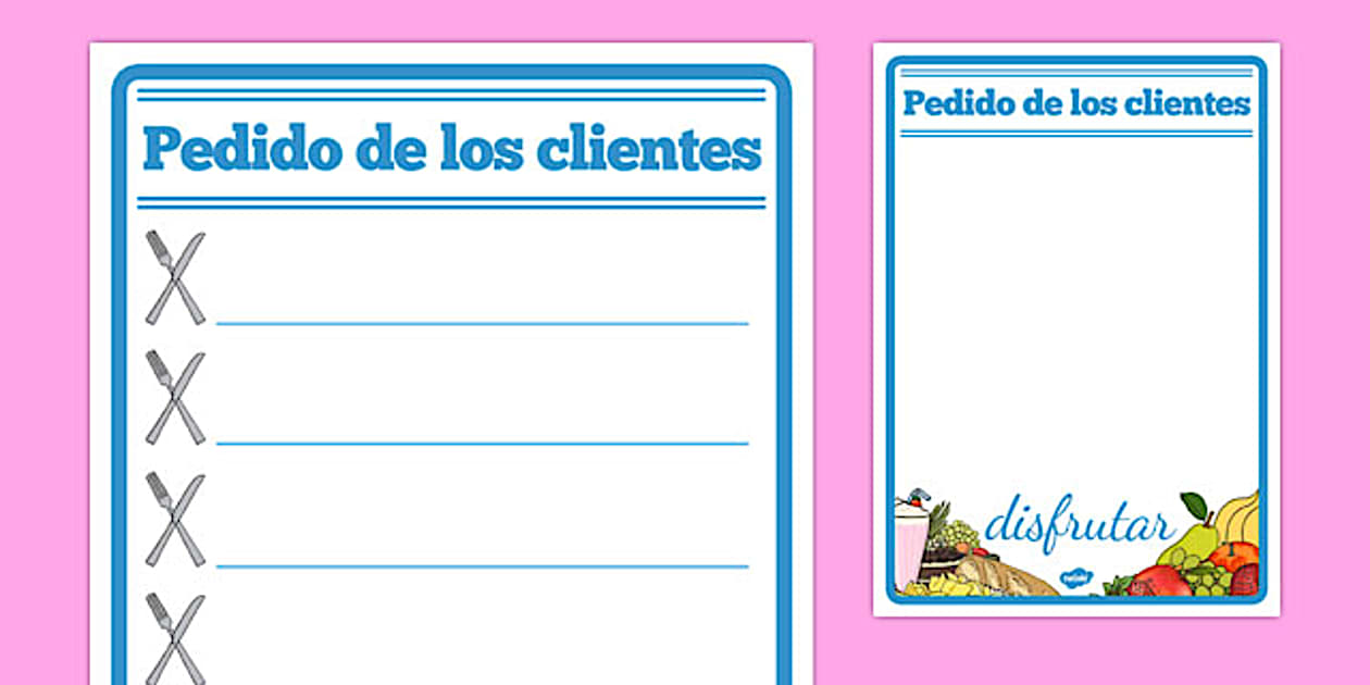 Bestellungen Restaurant Role Play Notepad Spanish