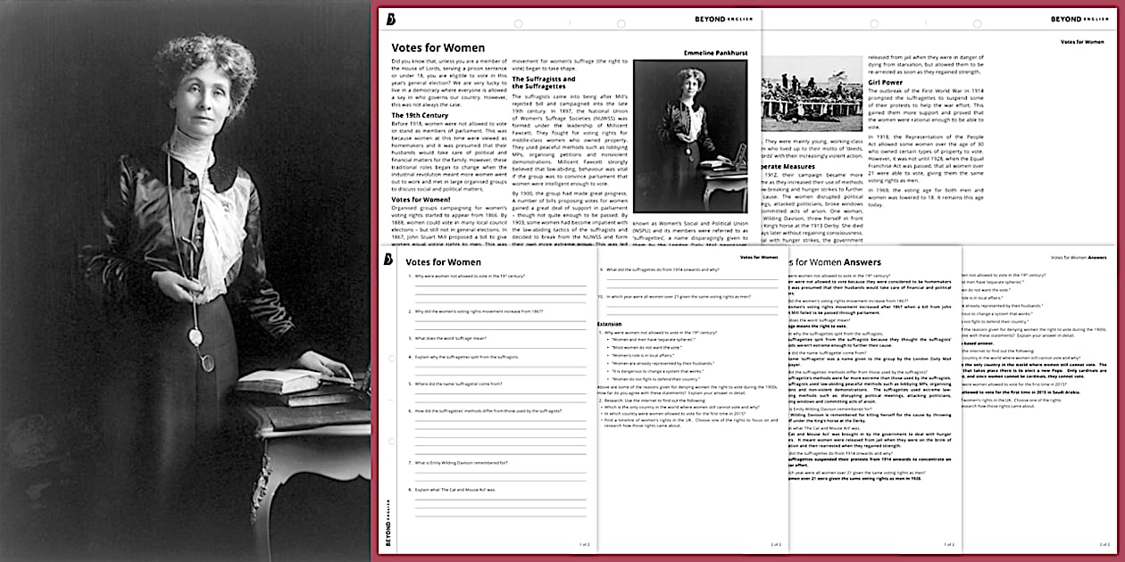 Votes for Women Reading Comprehension | Beyond - Twinkl