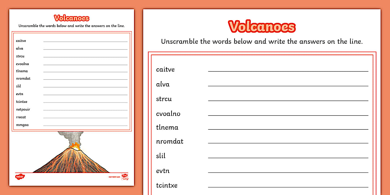 Word Unscramble: Volcano Activity (teacher made) - Twinkl