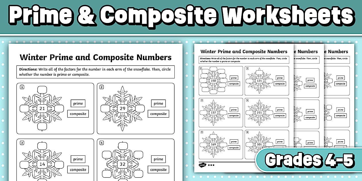 Winter Prime and Composite Numbers Differentiated Worksheets