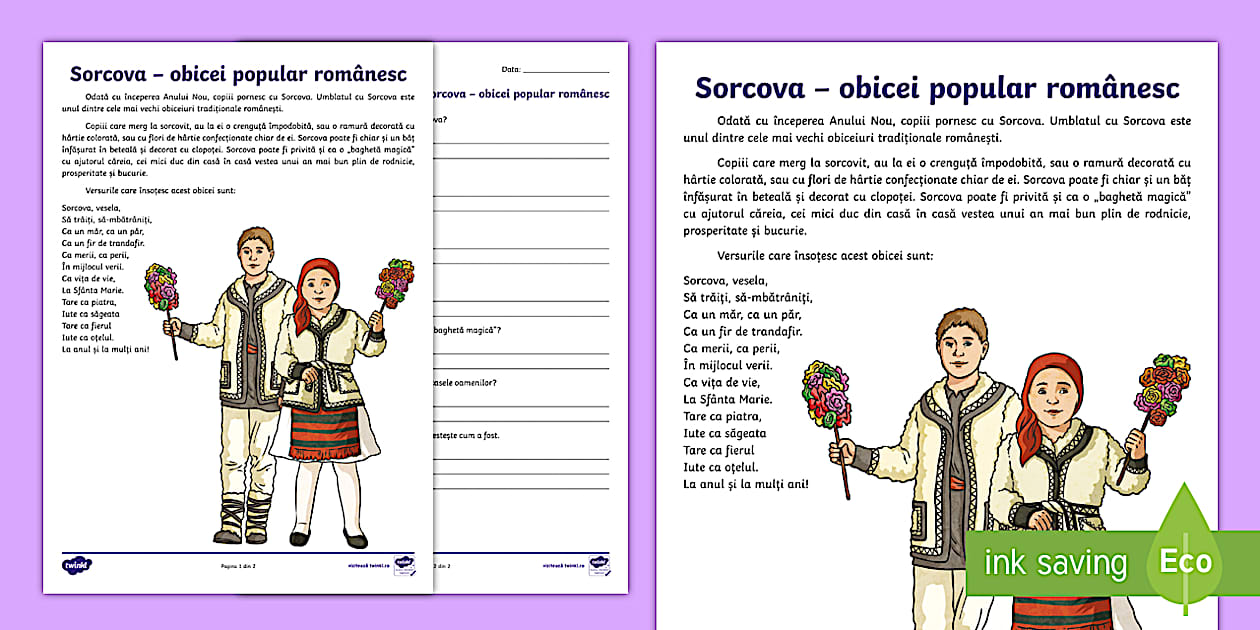 Sorcova - Fișă de lectură - Twinkl