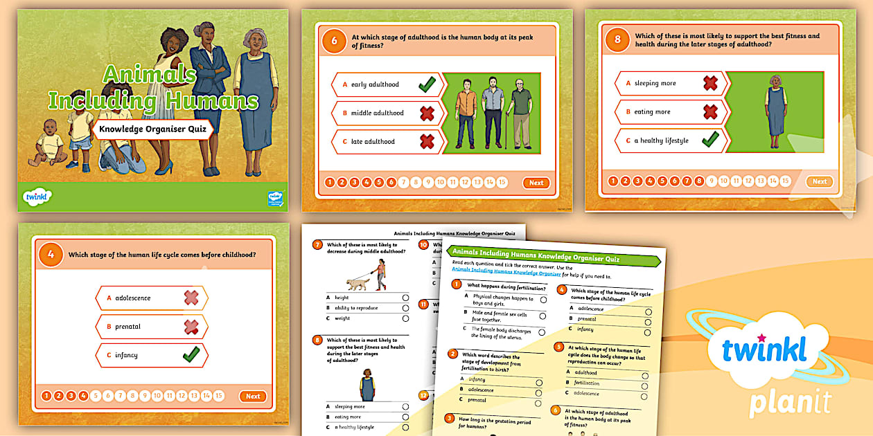 Animals Including Humans: Y5: Knowledge Organiser Quiz Pack