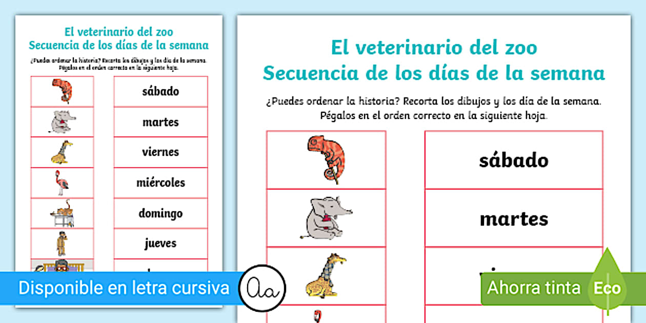 Actividad: El veterinario del zoo y los días de la semana- Guía de trabajo