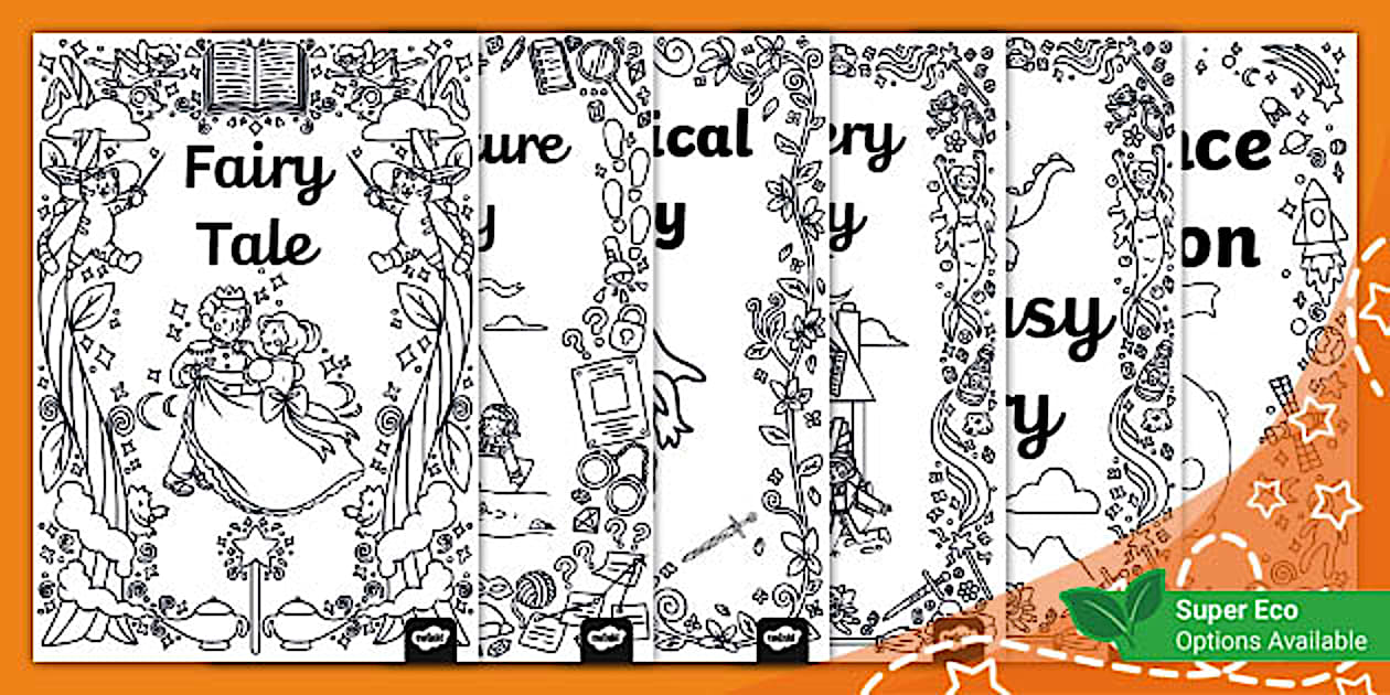 Book Cover Genres Colouring Pages