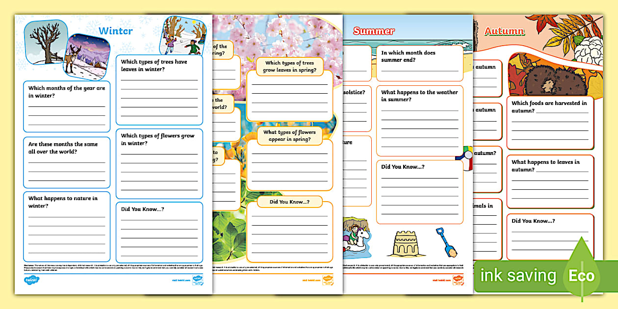 Seasons Fact File Templates Resource Pack - Twinkl