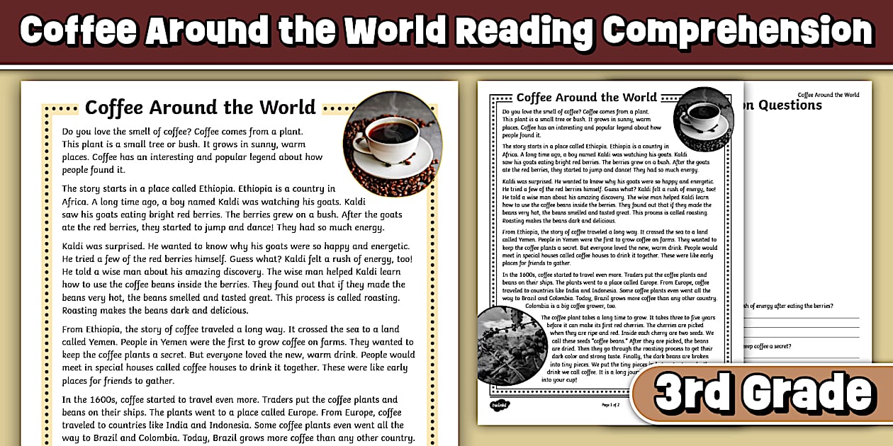 Third Grade Coffee Around the World Reading Comprehension
