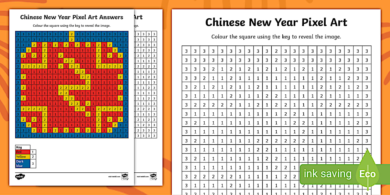 Chinese New Year Pixel Art Template (Teacher-Made) - Twinkl