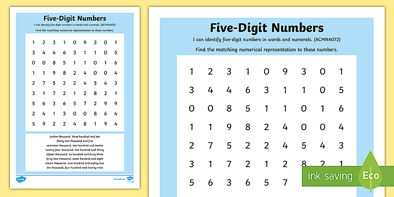 Five-Digit Number Word Search (teacher made) - Twinkl