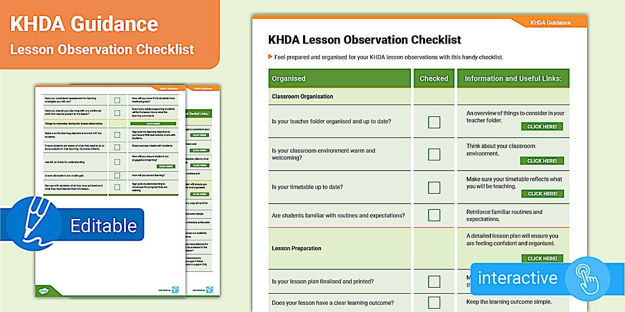 KHDA Guidance - Lesson Observation Checklist (teacher made)