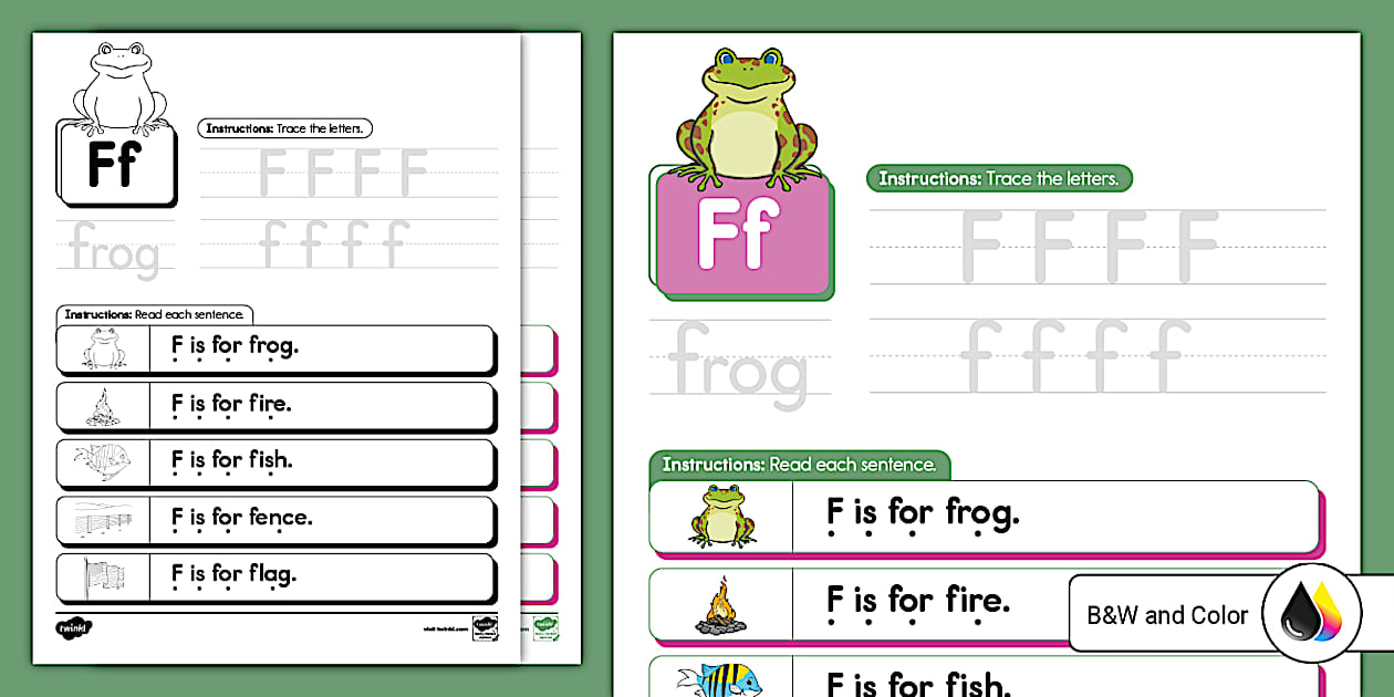 Letter F Fluency Sentences for ELL Alphabet Worksheet