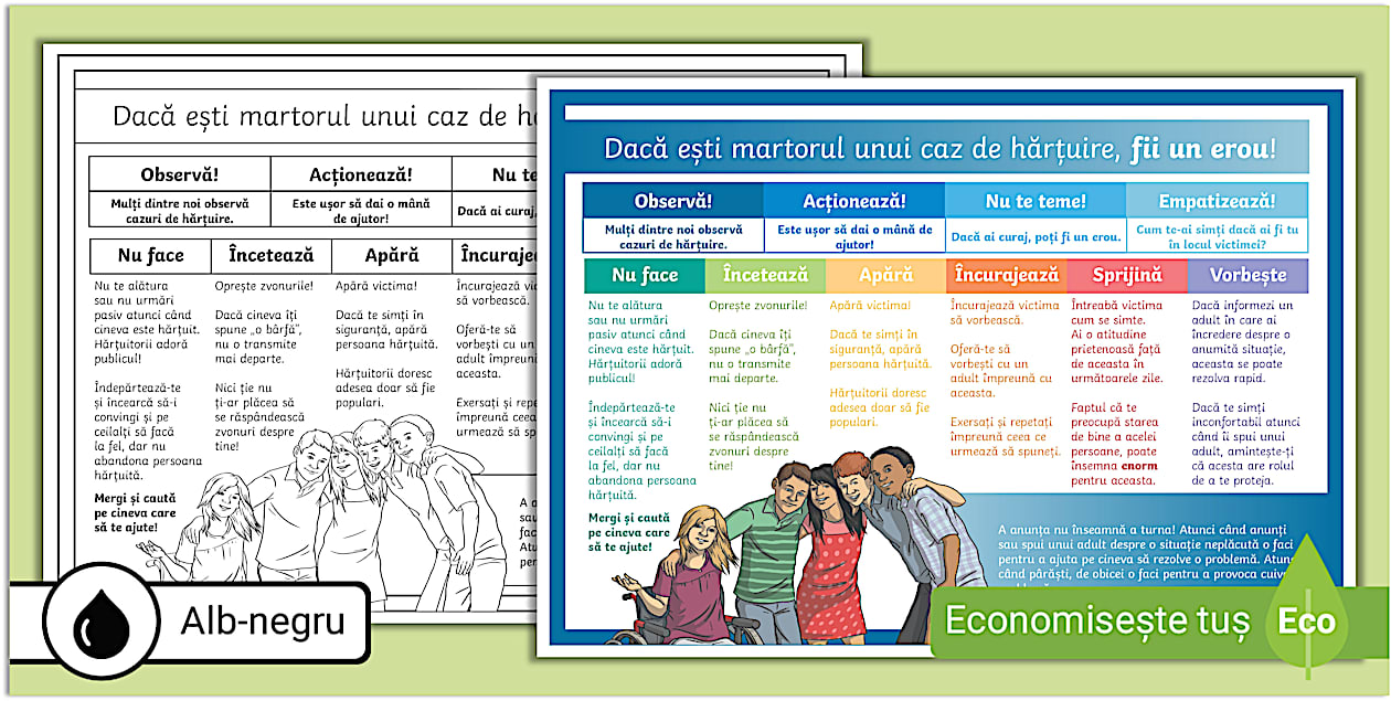 Ce să faci dacă ești martorul unui caz de hărțuire – Planșă