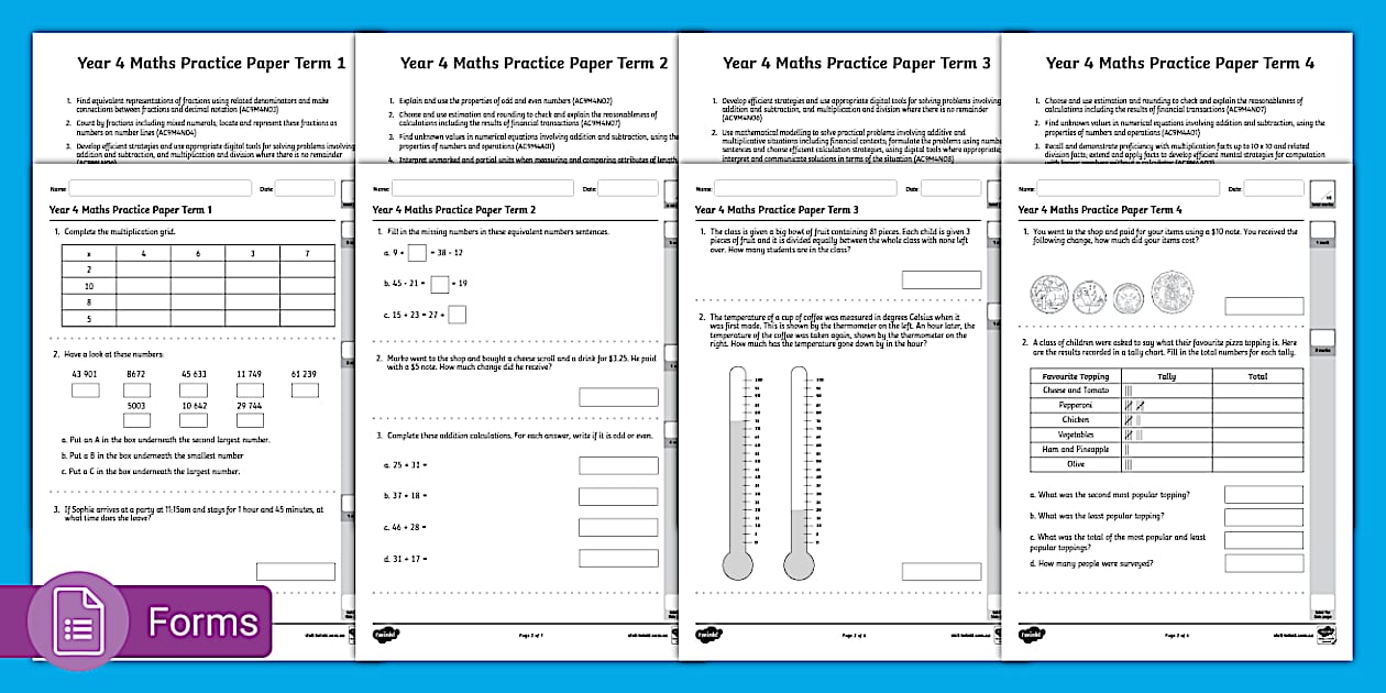 Year 4 Maths Practice Papers Pack | Twinkl (teacher made)