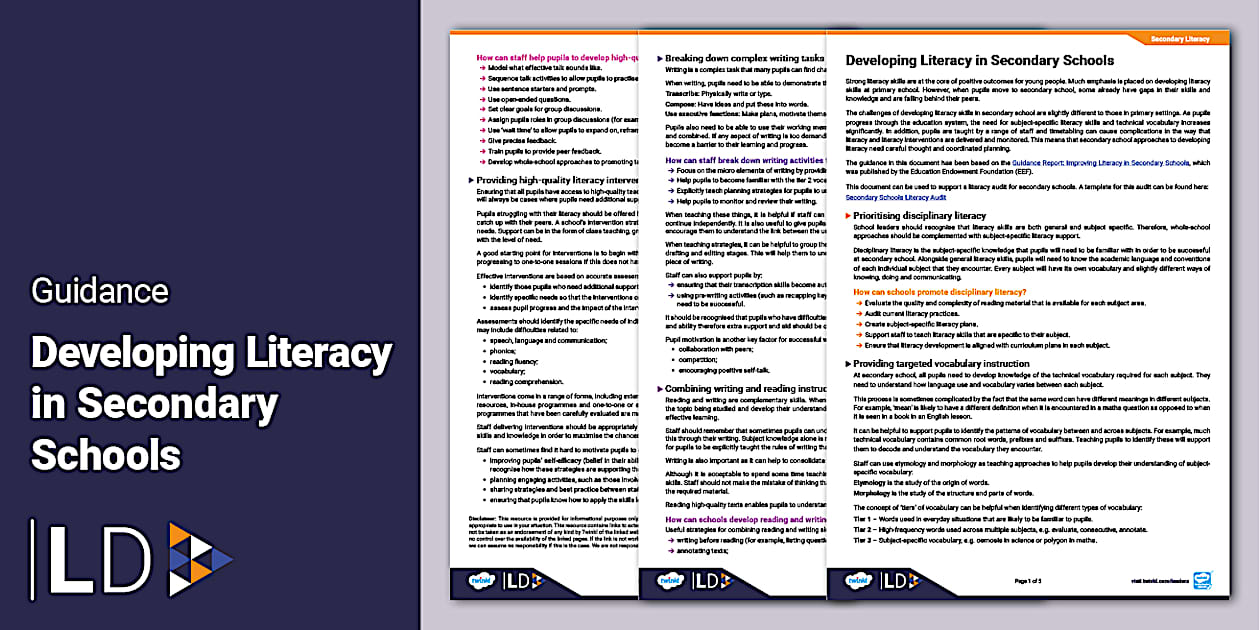 Developing Literacy in Secondary Schools - Leaders - Twinkl