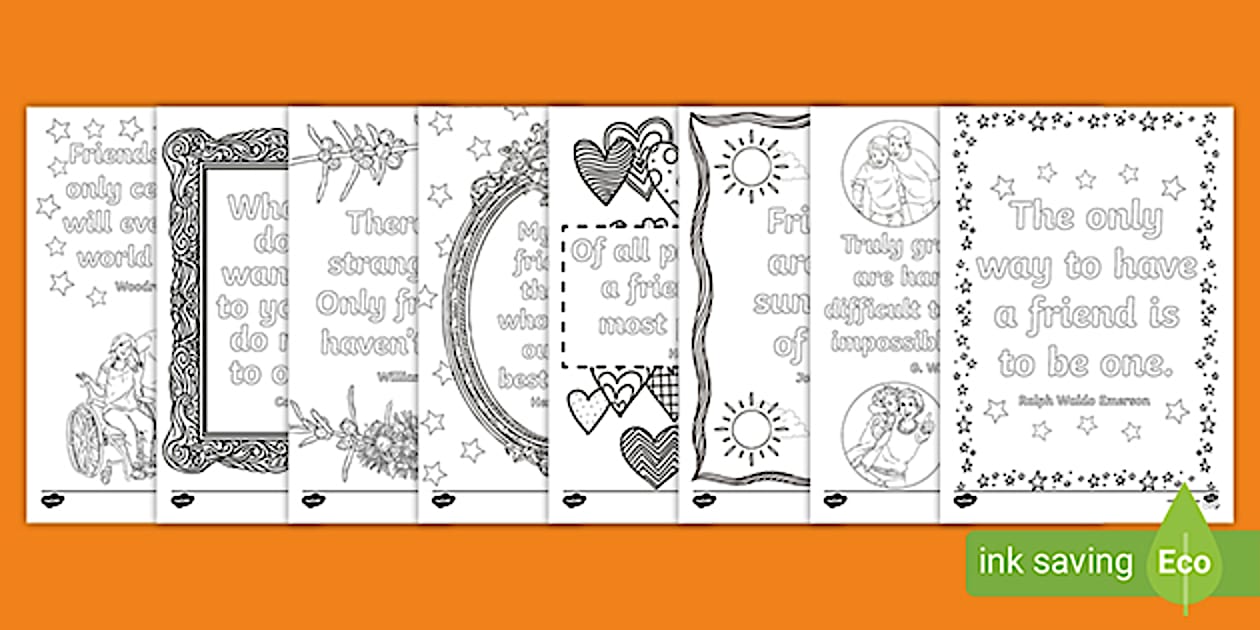 Editable Friendship Quotes Mindfulness Colouring Pages