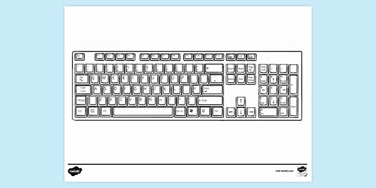 Long Grey Keyboard Colouring | Colouring Sheets - Twinkl