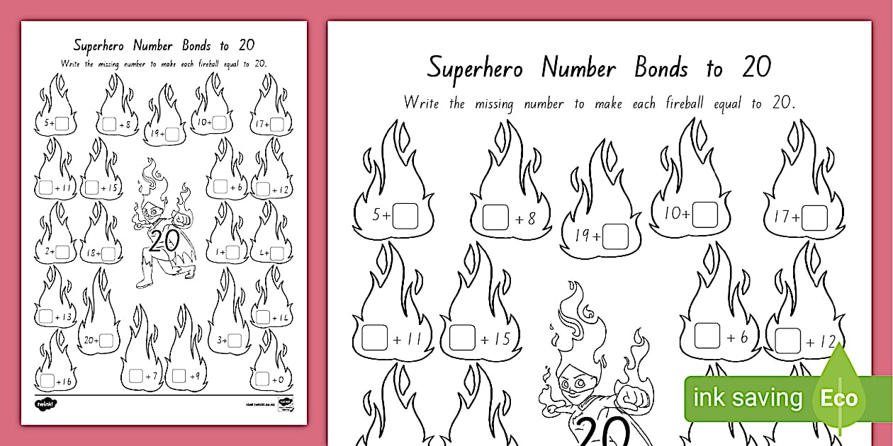 Superhero Number Bonds to 20 (teacher made) - Twinkl