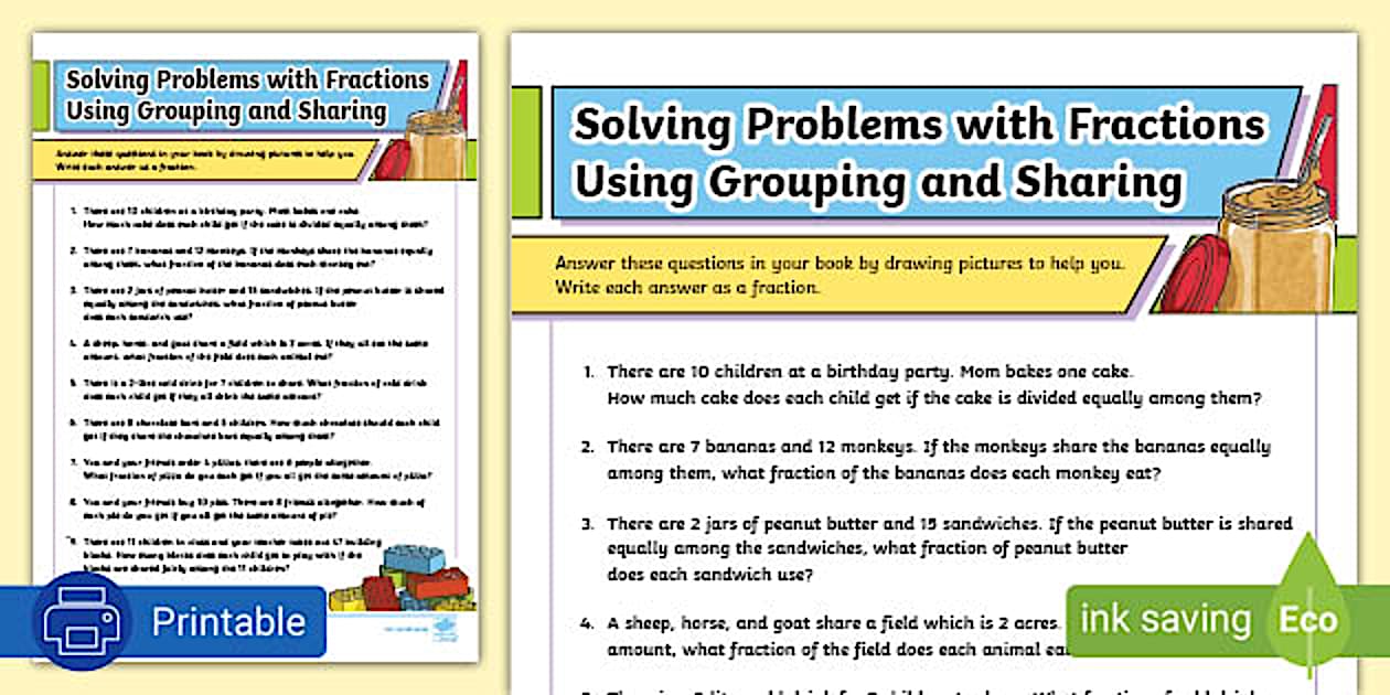 Fraction Math Problems Activity Sheet - Twinkl South Africa