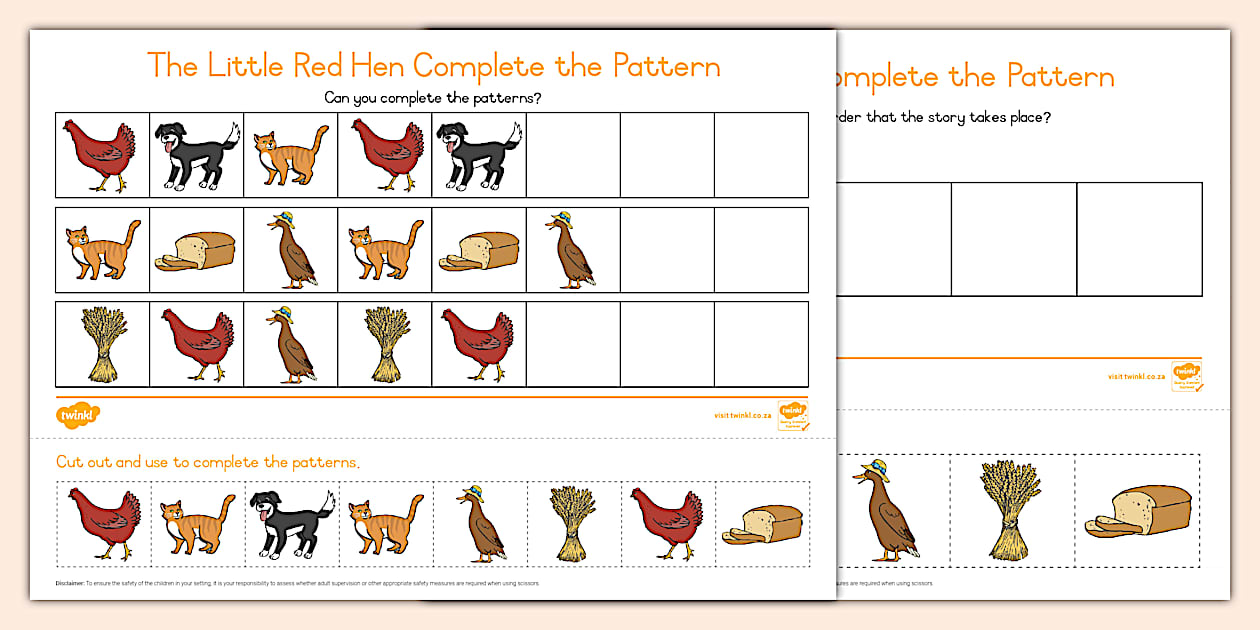 Grade R Patterning The Little Red Hen Story (teacher made)