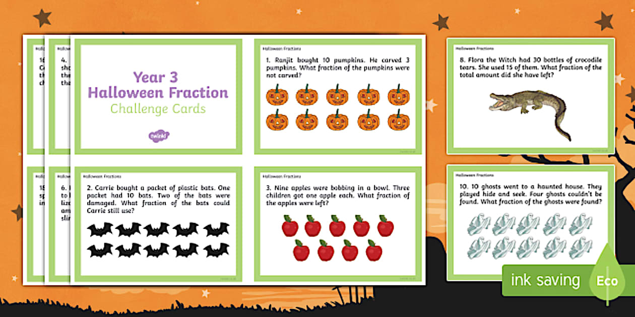 Editable Year 3 Halloween Fractions Challenge Cards - Twinkl
