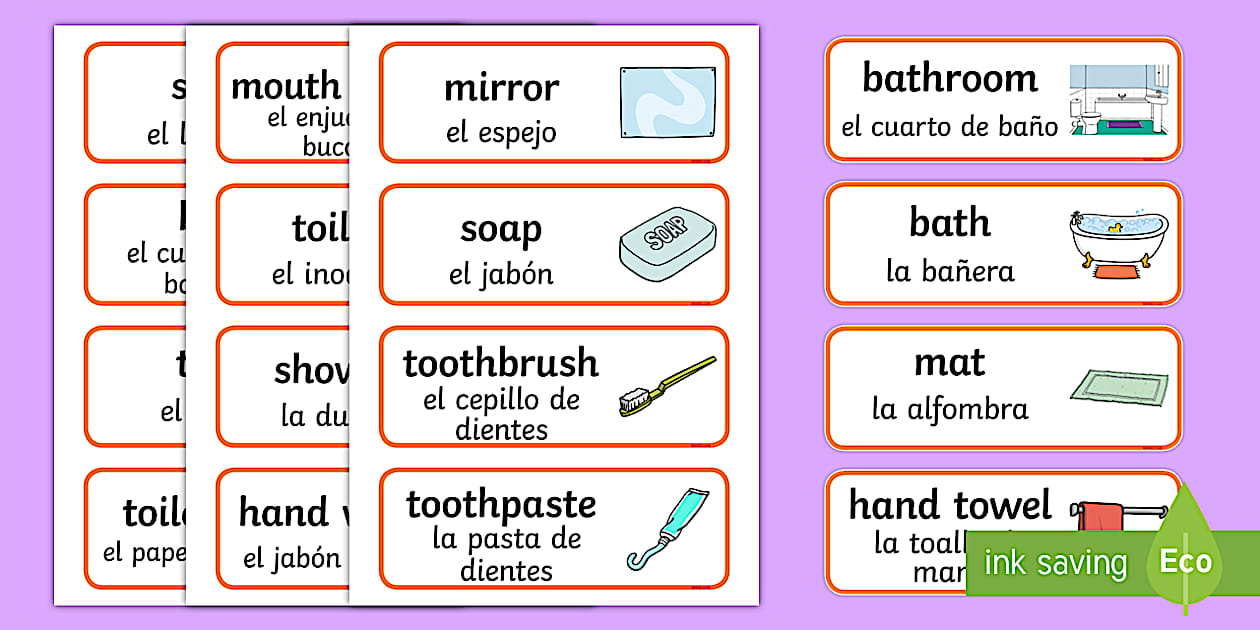 Bathroom Vocabulary Word Cards - English / Spanish - Bathroom Word Cards