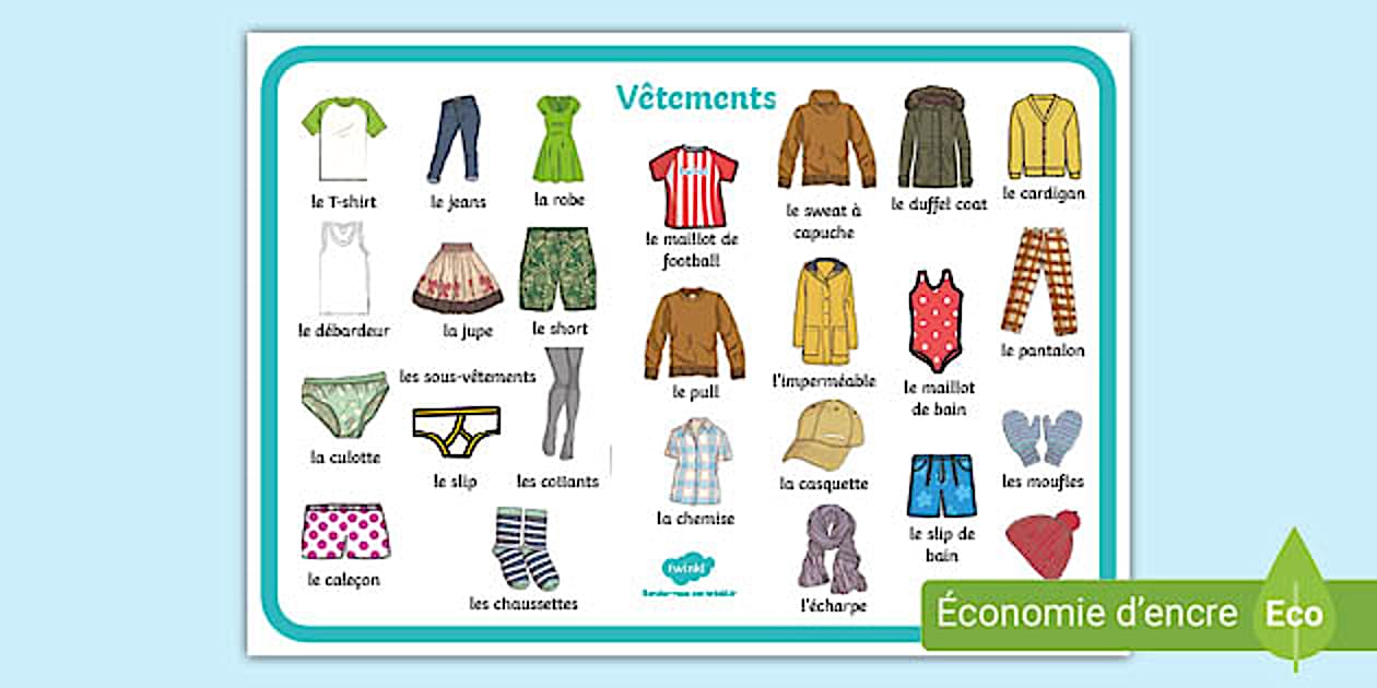 Carte de vocabulaire sur les vêtements - Twinkl CA - Twinkl