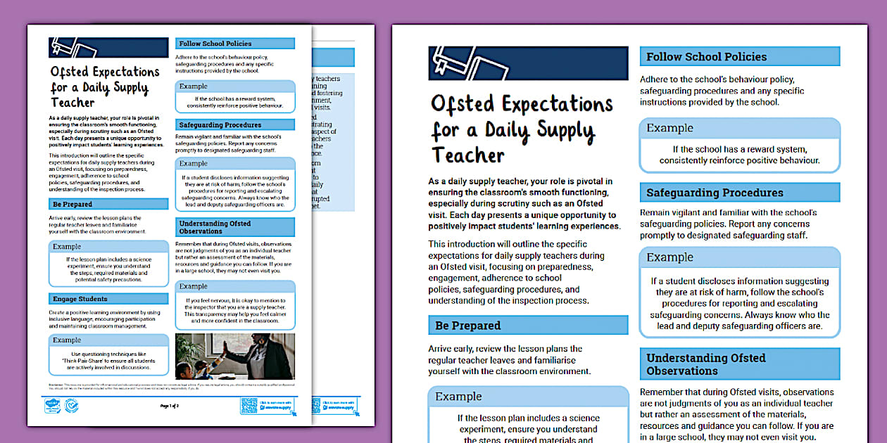 Ofsted Expectations for Daily Supply Teachers (teacher made)