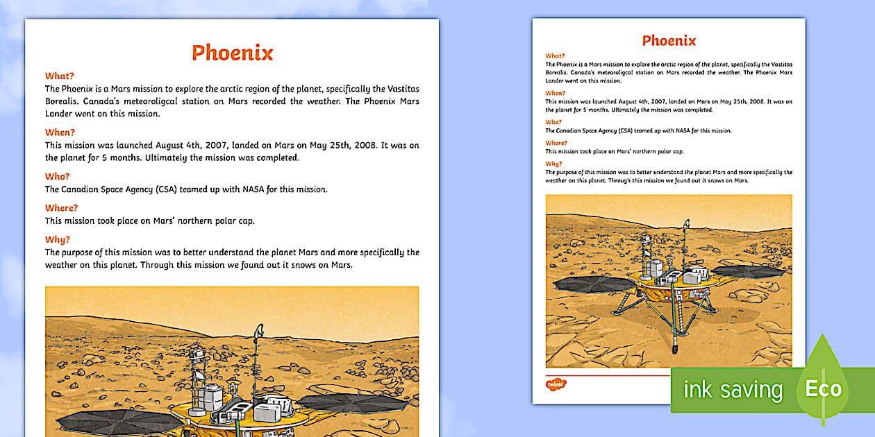 Cursive The Phoenix Mission Fact Sheet (teacher made)