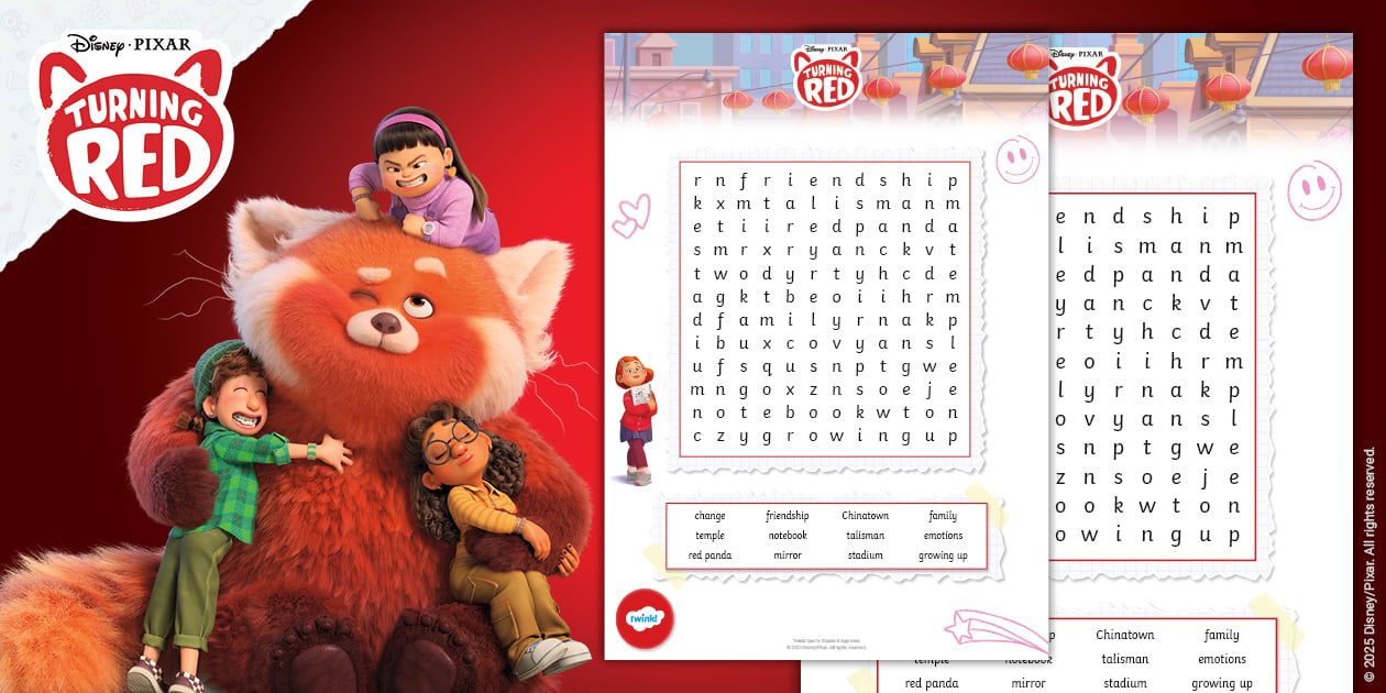 Turning Red Word Search | Disney Pixar Activity