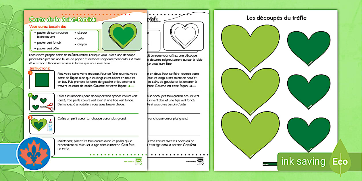 St. Patrick's Day Shamrock Card Craft French (Teacher-Made)